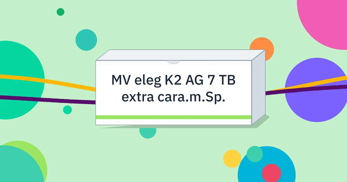 Symbolbild: Packung mit der Aufschrift MV eleg K2 AG 7 TB extra cara.m.Sp. (PZN 09876254) – Verfügbarkeit und Bezug in Apotheken in Frankfurt am Main