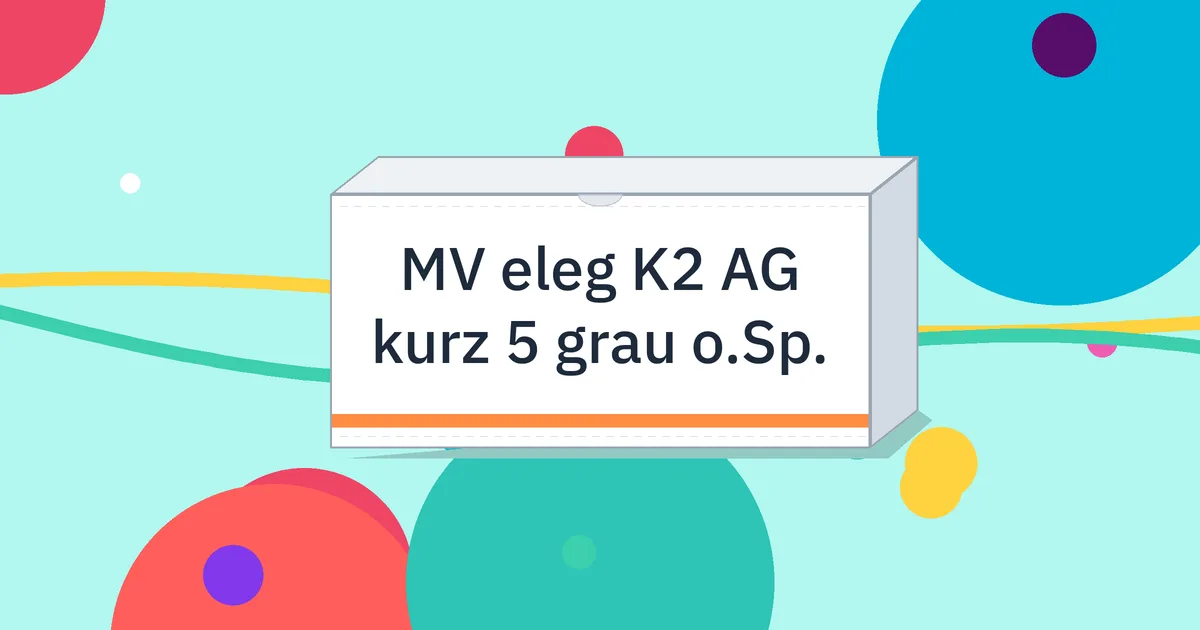 Symbolbild: Packung mit der Aufschrift MV eleg K2 AG kurz 5 grau o.Sp. (PZN 18924667) – Verfügbarkeit und Bezug in Apotheken in Frankfurt am Main