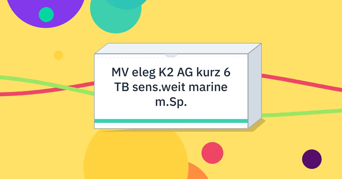 Symbolbild: Packung mit der Aufschrift MV eleg K2 AG kurz 6 TB sens.weit marine m.Sp. (PZN 14607088) – Verfügbarkeit und Bezug in Apotheken in Frankfurt am Main