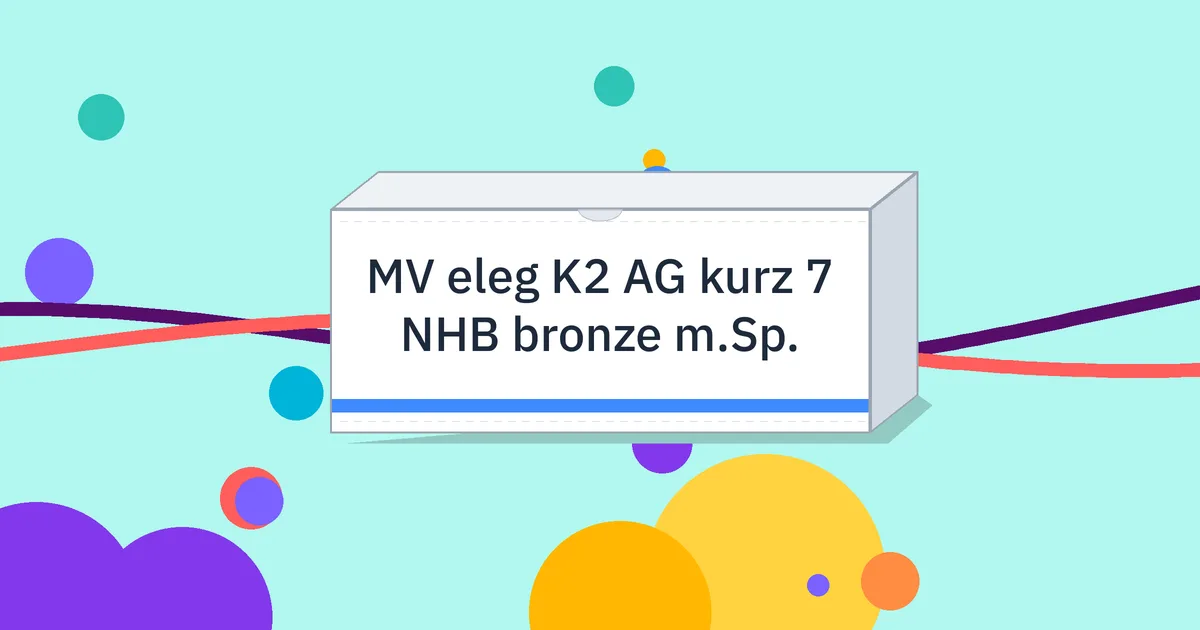 Symbolbild: Packung mit der Aufschrift MV eleg K2 AG kurz 7 NHB bronze m.Sp. (PZN 15716572) – Verfügbarkeit und Bezug in Apotheken in Frankfurt am Main