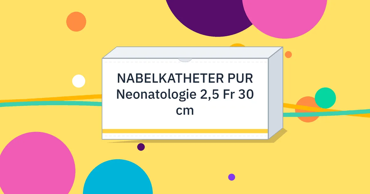 Symbolbild: Packung mit der Aufschrift NABELKATHETER PUR Neonatologie 2,5 Fr 30 cm (PZN 09398085) – Verfügbarkeit und Bezug in Apotheken in Frankfurt am Main