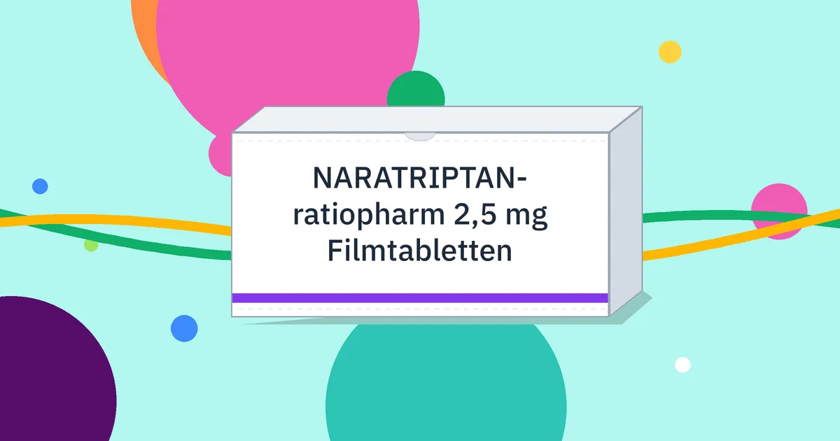 Symbolbild: Packung mit der Aufschrift NARATRIPTAN-ratiopharm 2,5 mg Filmtabletten (PZN 09318548) – Verfügbarkeit und Bezug in Apotheken in Frankfurt am Main