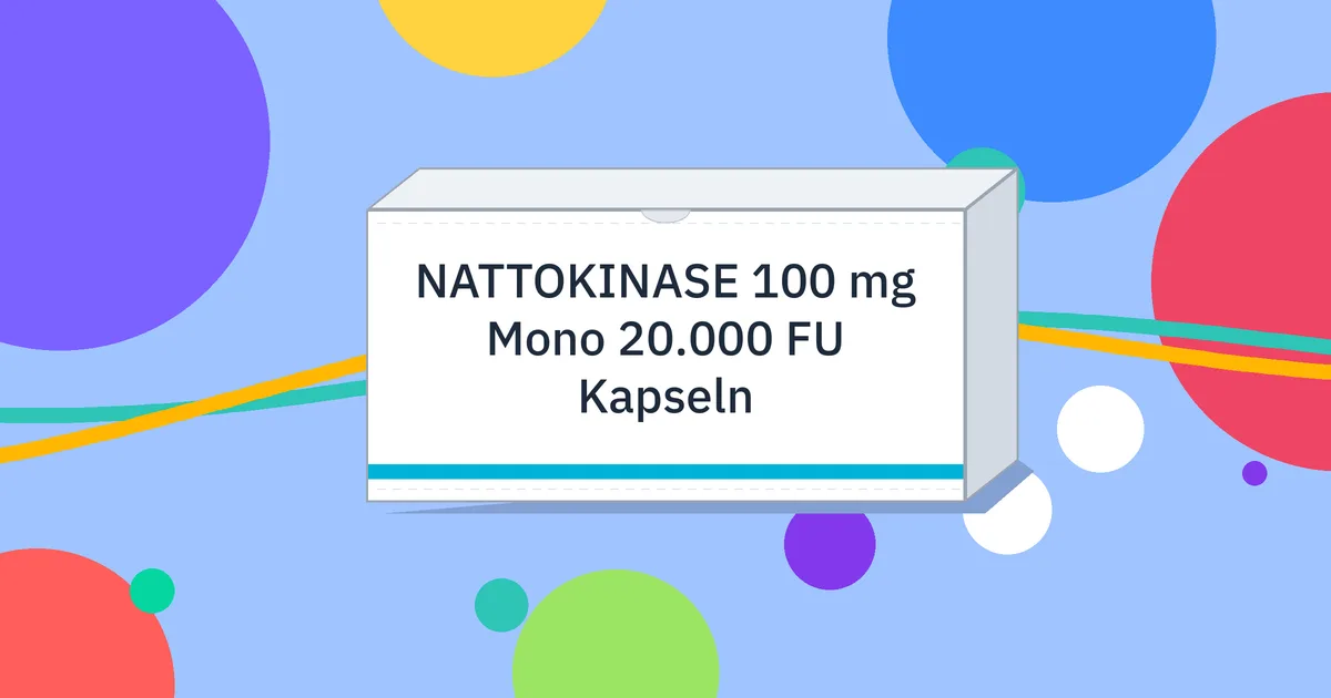 Symbolbild: Packung mit der Aufschrift NATTOKINASE 100 mg Mono 20.000 FU Kapseln (PZN 18792438) – Verfügbarkeit und Bezug in Apotheken in Frankfurt am Main
