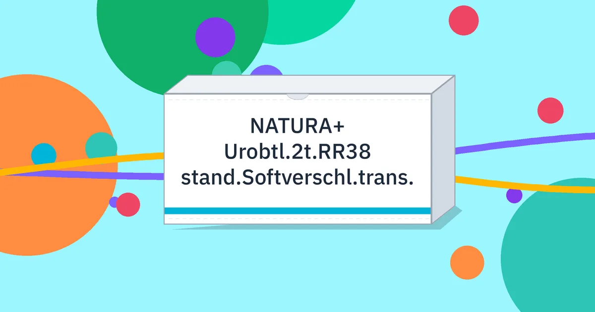 Symbolbild: Packung mit der Aufschrift NATURA+ Urobtl.2t.RR38 stand.Softverschl.trans. (PZN 20941615) – Verfügbarkeit und Bezug in Apotheken in Frankfurt am Main