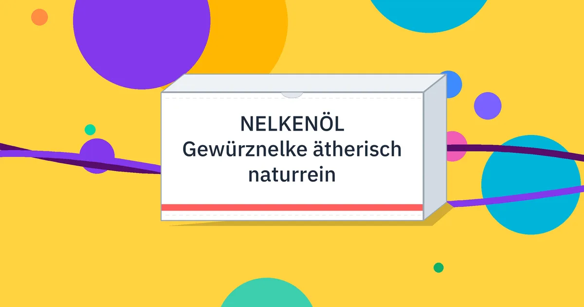 Symbolbild: Packung mit der Aufschrift NELKENÖL Gewürznelke ätherisch naturrein (PZN 18186100) – Verfügbarkeit und Bezug in Apotheken in Frankfurt am Main