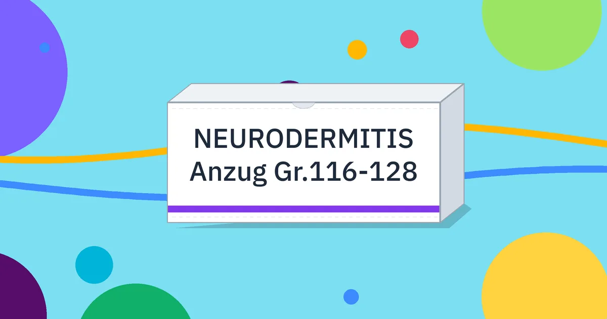 Symbolbild: Packung mit der Aufschrift NEURODERMITIS Anzug Gr.116-128 (PZN 07429255) – Verfügbarkeit und Bezug in Apotheken in Frankfurt am Main