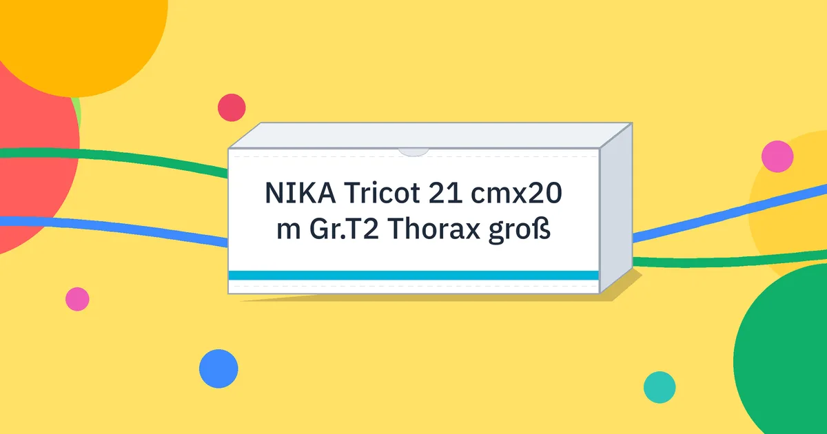 Symbolbild: Packung mit der Aufschrift NIKA Tricot 21 cmx20 m Gr.T2 Thorax groß (PZN 18171943) – Verfügbarkeit und Bezug in Apotheken in Frankfurt am Main