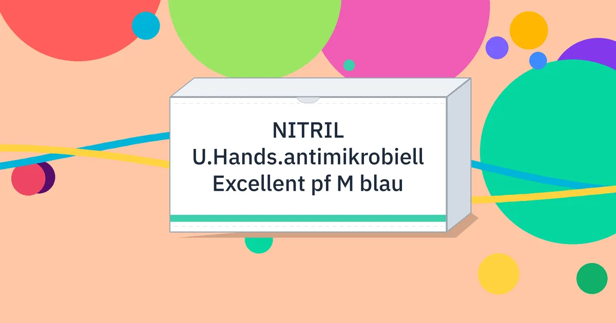 Symbolbild: Packung mit der Aufschrift NITRIL U.Hands.antimikrobiell Excellent pf M blau (PZN 15270202) – Verfügbarkeit und Bezug in Apotheken in Frankfurt am Main