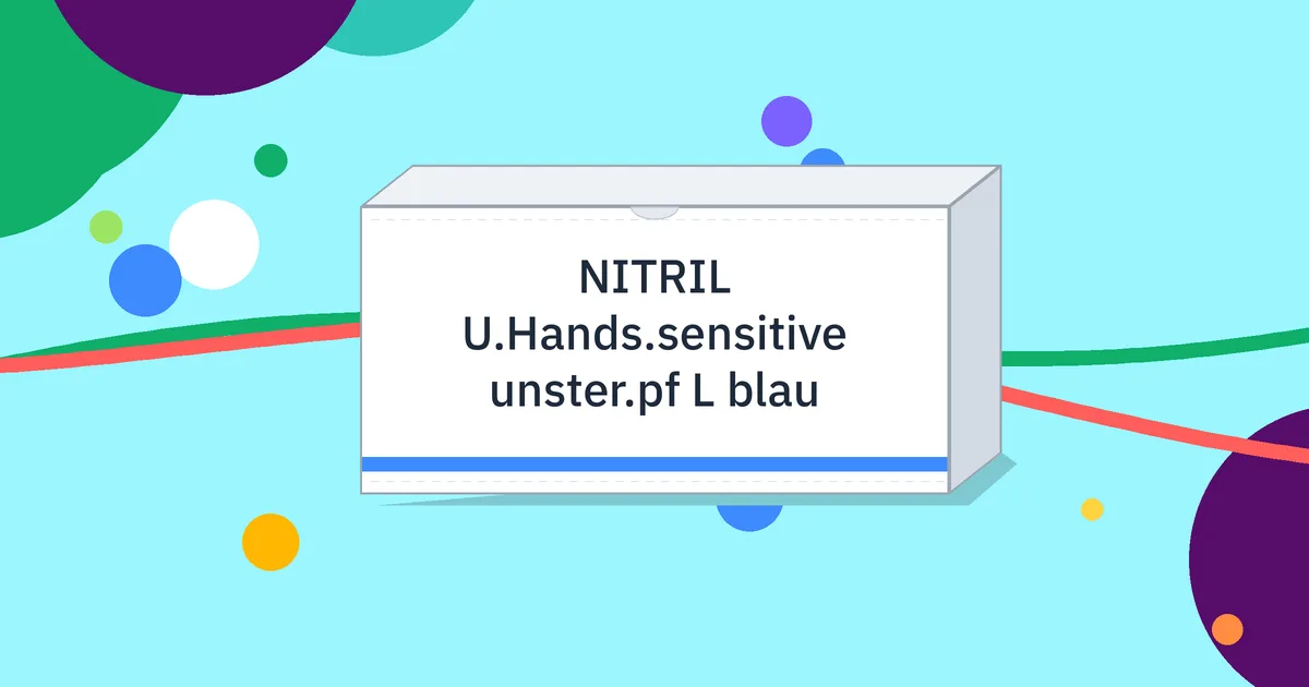 Symbolbild: Packung mit der Aufschrift NITRIL U.Hands.sensitive unster.pf L blau (PZN 11296771) – Verfügbarkeit und Bezug in Apotheken in Frankfurt am Main