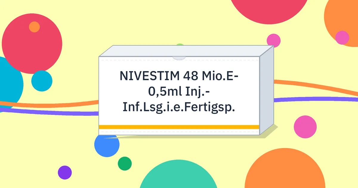 Symbolbild: Packung mit der Aufschrift NIVESTIM 48 Mio.E-0,5ml Inj.-Inf.Lsg.i.e.Fertigsp. (PZN 10541866) – Verfügbarkeit und Bezug in Apotheken in Frankfurt am Main