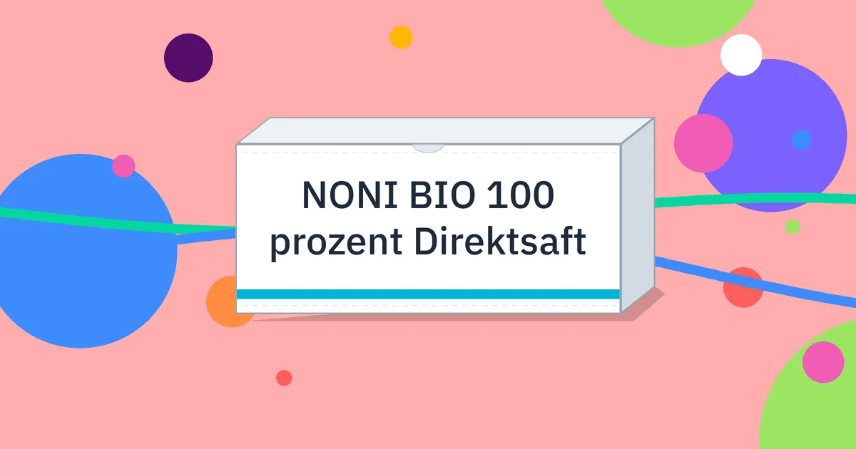 Symbolbild: Packung mit der Aufschrift NONI BIO 100 prozent Direktsaft (PZN 10386035) – Verfügbarkeit und Bezug in Apotheken in Frankfurt am Main