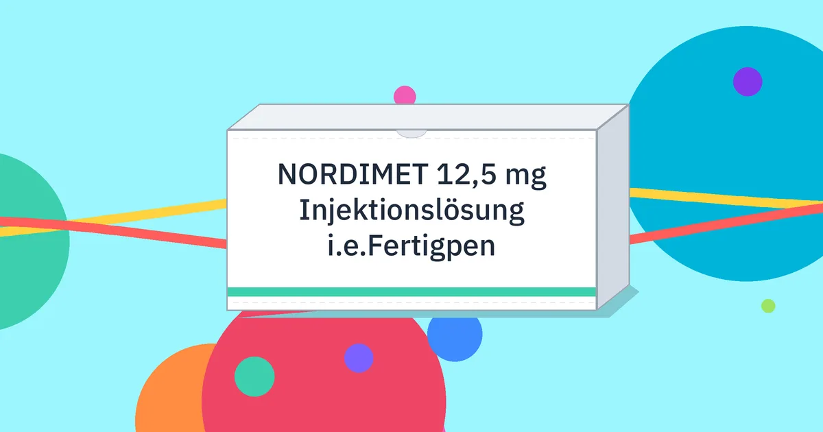 Symbolbild: Packung mit der Aufschrift NORDIMET 12,5 mg Injektionslösung i.e.Fertigpen (PZN 15264408) – Verfügbarkeit und Bezug in Apotheken in Frankfurt am Main
