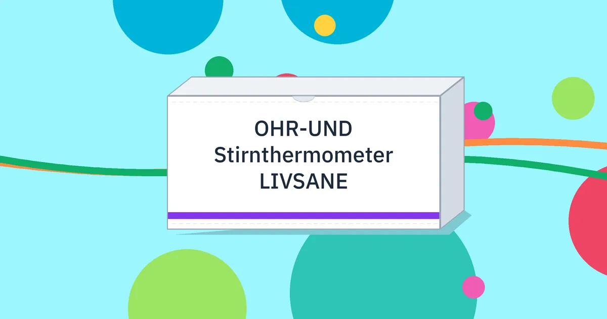 Symbolbild: Packung mit der Aufschrift OHR-UND Stirnthermometer LIVSANE (PZN 18263881) – Verfügbarkeit und Bezug in Apotheken in Frankfurt am Main