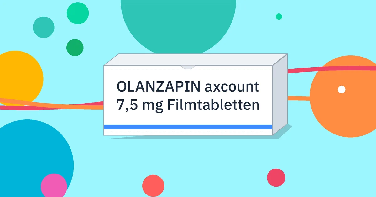 Symbolbild: Packung mit der Aufschrift OLANZAPIN axcount 7,5 mg Filmtabletten (PZN 10522076) – Verfügbarkeit und Bezug in Apotheken in Frankfurt am Main