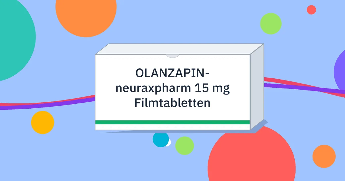 Symbolbild: Packung mit der Aufschrift OLANZAPIN-neuraxpharm 15 mg Filmtabletten (PZN 06082884) – Verfügbarkeit und Bezug in Apotheken in Frankfurt am Main