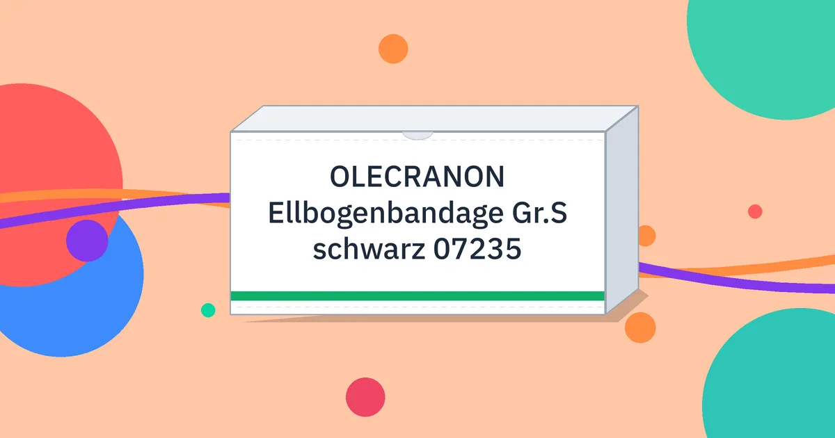 Symbolbild: Packung mit der Aufschrift OLECRANON Ellbogenbandage Gr.S schwarz 07235 (PZN 04473391) – Verfügbarkeit und Bezug in Apotheken in Frankfurt am Main