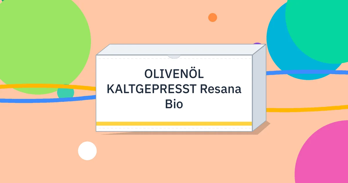 Symbolbild: Packung mit der Aufschrift OLIVENÖL KALTGEPRESST Resana Bio (PZN 16819268) – Verfügbarkeit und Bezug in Apotheken in Frankfurt am Main