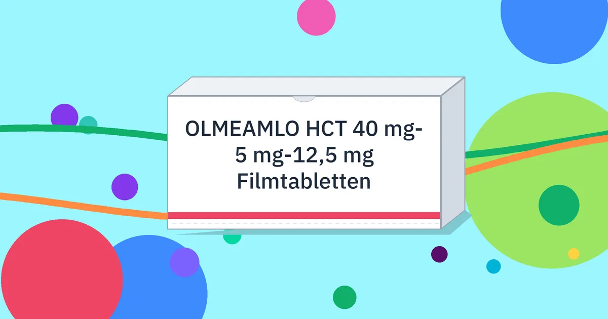 Symbolbild: Packung mit der Aufschrift OLMEAMLO HCT 40 mg-5 mg-12,5 mg Filmtabletten (PZN 16784601) – Verfügbarkeit und Bezug in Apotheken in Frankfurt am Main