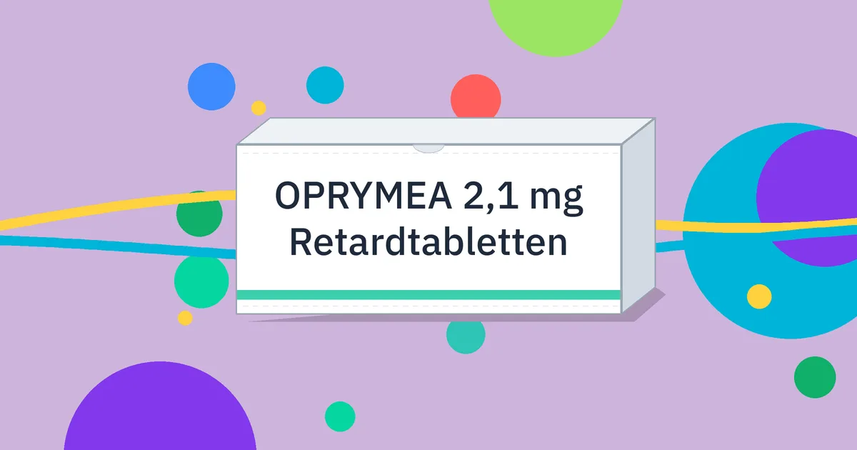 Symbolbild: Packung mit der Aufschrift OPRYMEA 2,1 mg Retardtabletten (PZN 10090665) – Verfügbarkeit und Bezug in Apotheken in Frankfurt am Main