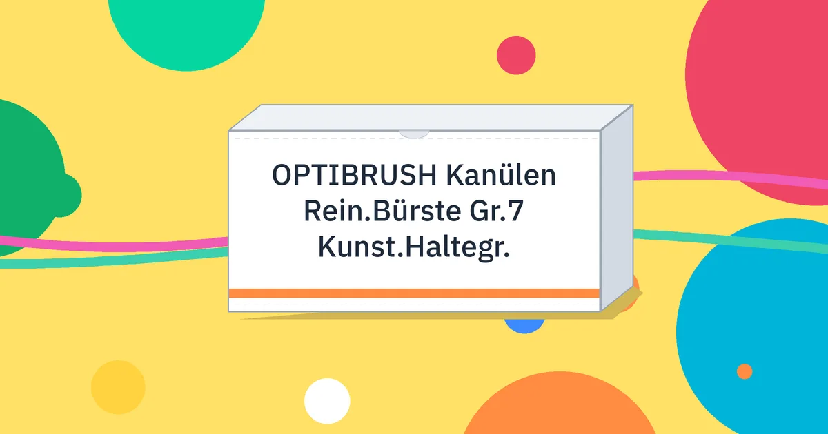 Symbolbild: Packung mit der Aufschrift OPTIBRUSH Kanülen Rein.Bürste Gr.7 Kunst.Haltegr. (PZN 11132265) – Verfügbarkeit und Bezug in Apotheken in Frankfurt am Main