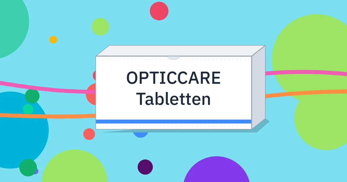 Symbolbild: Packung mit der Aufschrift OPTICCARE Tabletten (PZN 16699255) – Verfügbarkeit und Bezug in Apotheken in Frankfurt am Main