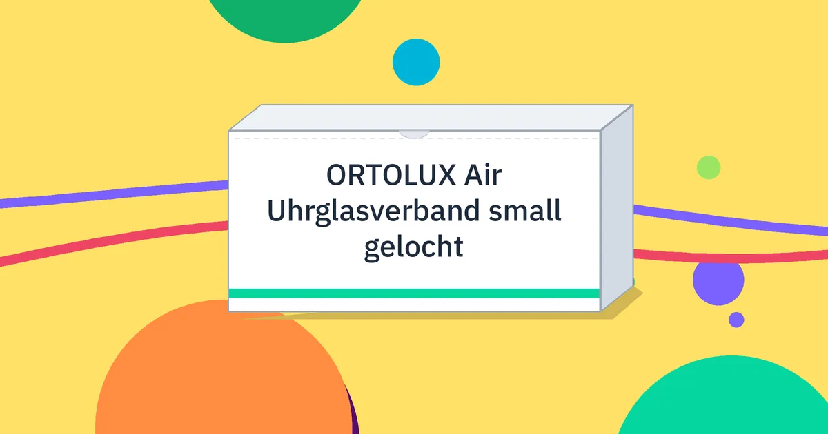Symbolbild: Packung mit der Aufschrift ORTOLUX Air Uhrglasverband small gelocht (PZN 20047452) – Verfügbarkeit und Bezug in Apotheken in Frankfurt am Main