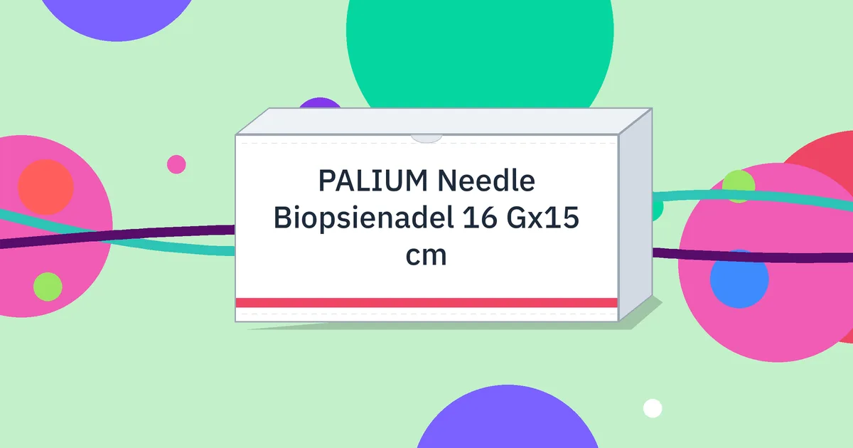 Symbolbild: Packung mit der Aufschrift PALIUM Needle Biopsienadel 16 Gx15 cm (PZN 16922813) – Verfügbarkeit und Bezug in Apotheken in Frankfurt am Main