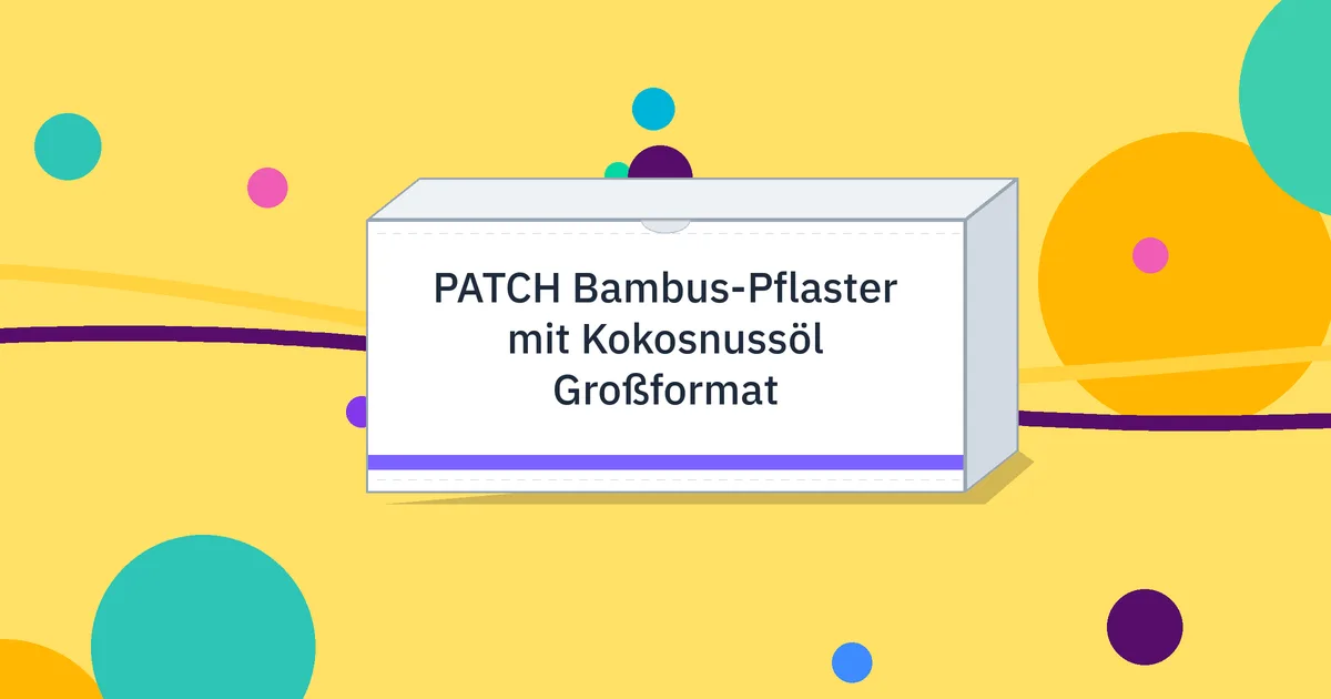 Symbolbild: Packung mit der Aufschrift PATCH Bambus-Pflaster mit Kokosnussöl Großformat (PZN 17922672) – Verfügbarkeit und Bezug in Apotheken in Frankfurt am Main