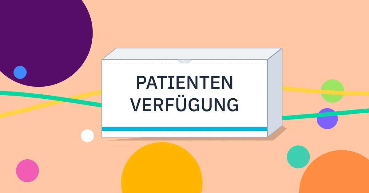 Symbolbild: Packung mit der Aufschrift PATIENTEN VERFÜGUNG (PZN 03273508) – Verfügbarkeit und Bezug in Apotheken in Frankfurt am Main