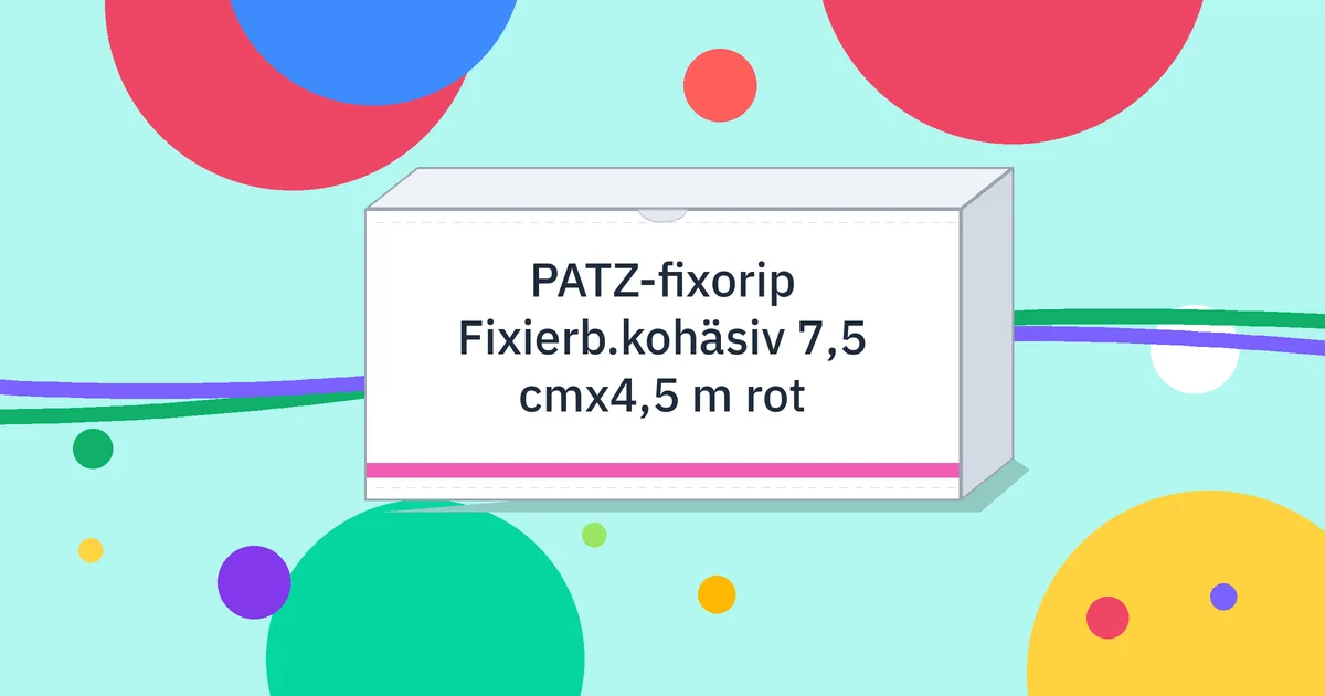 Symbolbild: Packung mit der Aufschrift PATZ-fixorip Fixierb.kohäsiv 7,5 cmx4,5 m rot (PZN 18449982) – Verfügbarkeit und Bezug in Apotheken in Frankfurt am Main