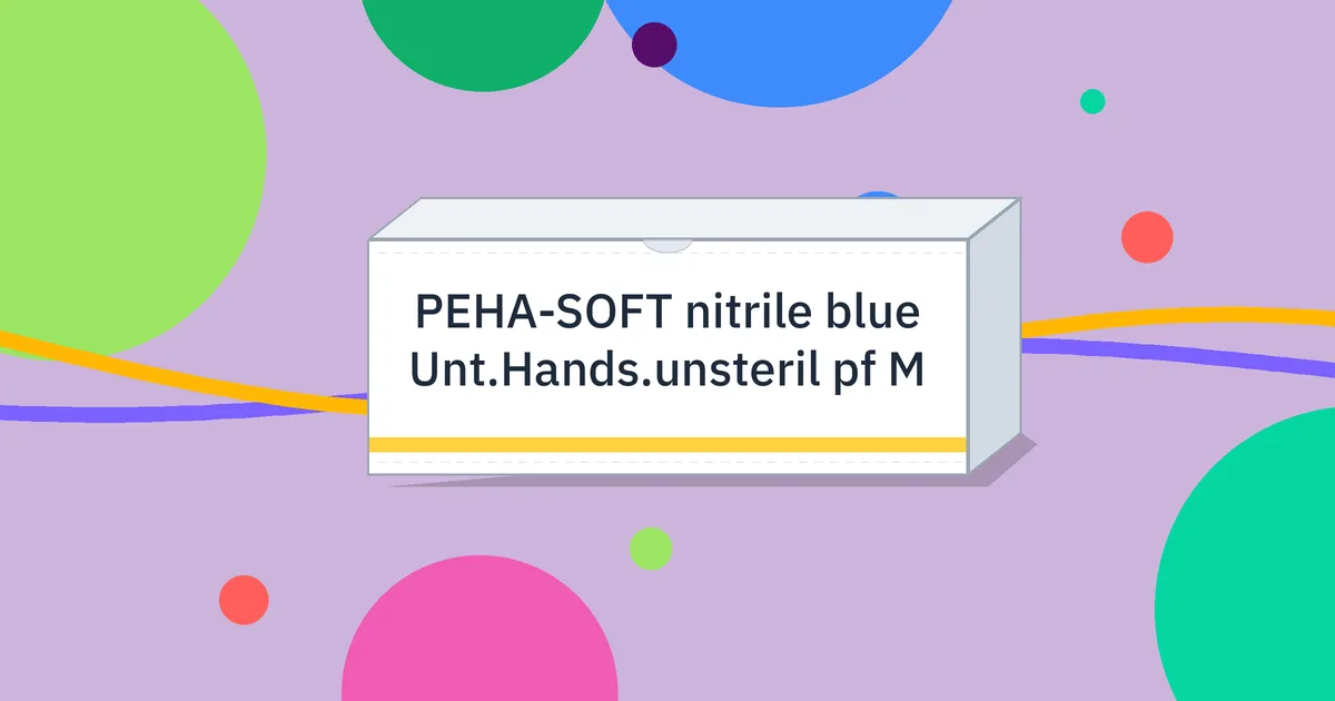 Symbolbild: Packung mit der Aufschrift PEHA-SOFT nitrile blue Unt.Hands.unsteril pf M (PZN 19488085) – Verfügbarkeit und Bezug in Apotheken in Frankfurt am Main