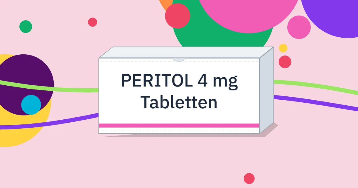Symbolbild: Packung mit der Aufschrift PERITOL 4 mg Tabletten (PZN 04093180) – Verfügbarkeit und Bezug in Apotheken in Frankfurt am Main