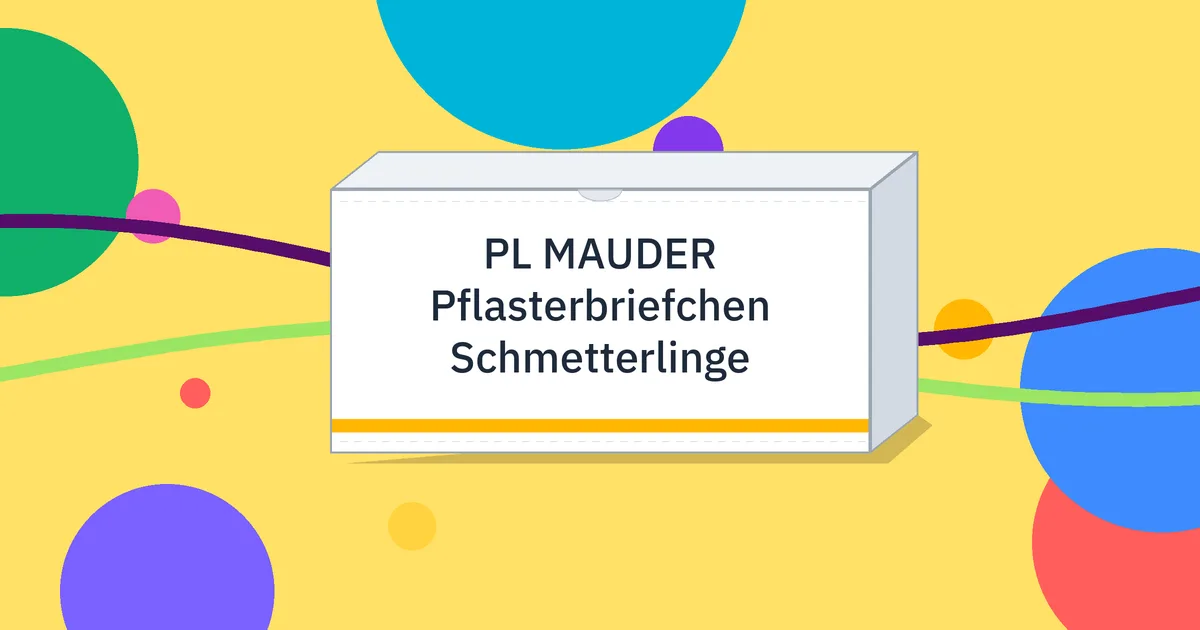 Symbolbild: Packung mit der Aufschrift PL MAUDER Pflasterbriefchen Schmetterlinge (PZN 19435410) – Verfügbarkeit und Bezug in Apotheken in Frankfurt am Main