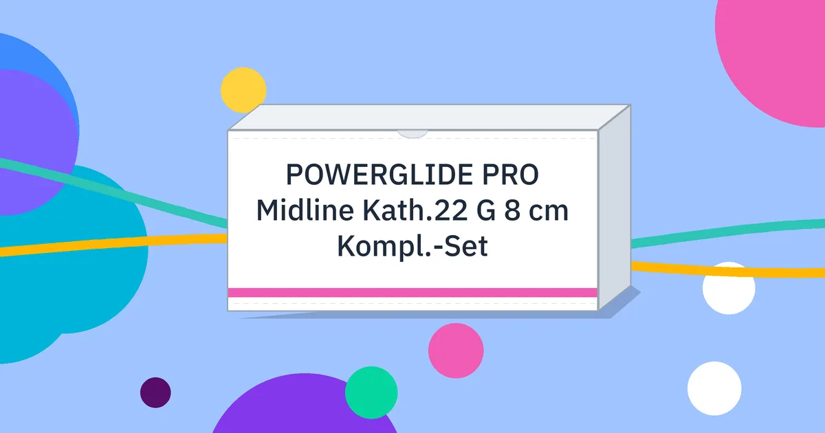 Symbolbild: Packung mit der Aufschrift POWERGLIDE PRO Midline Kath.22 G 8 cm Kompl.-Set (PZN 17151163) – Verfügbarkeit und Bezug in Apotheken in Frankfurt am Main