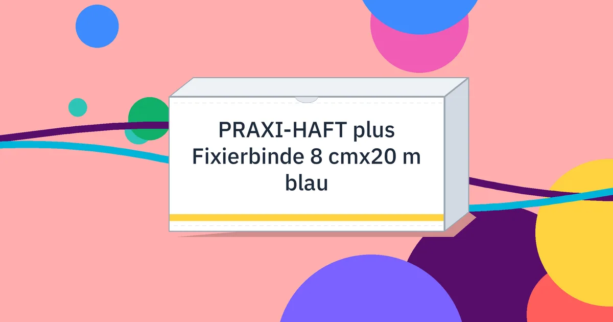 Symbolbild: Packung mit der Aufschrift PRAXI-HAFT plus Fixierbinde 8 cmx20 m blau (PZN 13870820) – Verfügbarkeit und Bezug in Apotheken in Frankfurt am Main