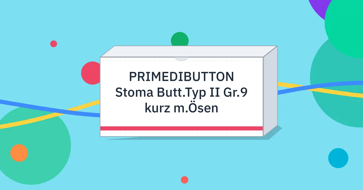 Symbolbild: Packung mit der Aufschrift PRIMEDIBUTTON Stoma Butt.Typ II Gr.9 kurz m.Ösen (PZN 10791304) – Verfügbarkeit und Bezug in Apotheken in Frankfurt am Main