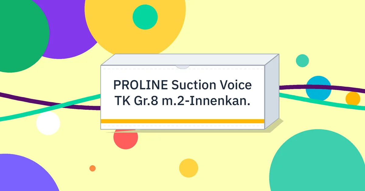 Symbolbild: Packung mit der Aufschrift PROLINE Suction Voice TK Gr.8 m.2-Innenkan. (PZN 16148325) – Verfügbarkeit und Bezug in Apotheken in Frankfurt am Main