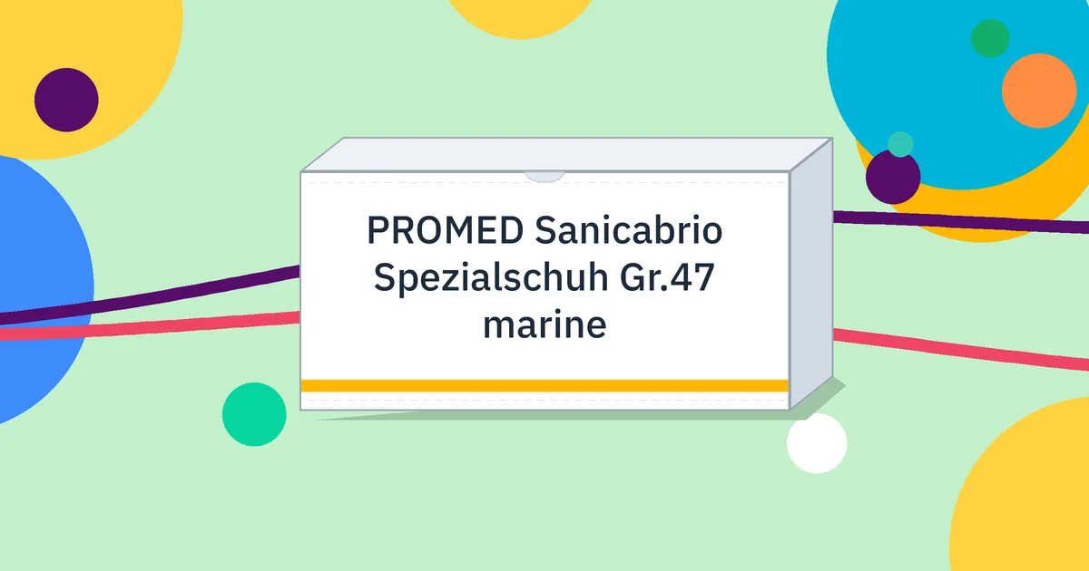 Symbolbild: Packung mit der Aufschrift PROMED Sanicabrio Spezialschuh Gr.47 marine (PZN 19274444) – Verfügbarkeit und Bezug in Apotheken in Frankfurt am Main