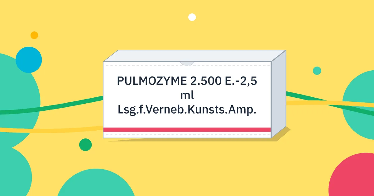 Symbolbild: Packung mit der Aufschrift PULMOZYME 2.500 E.-2,5 ml Lsg.f.Verneb.Kunsts.Amp. (PZN 14227204) – Verfügbarkeit und Bezug in Apotheken in Frankfurt am Main