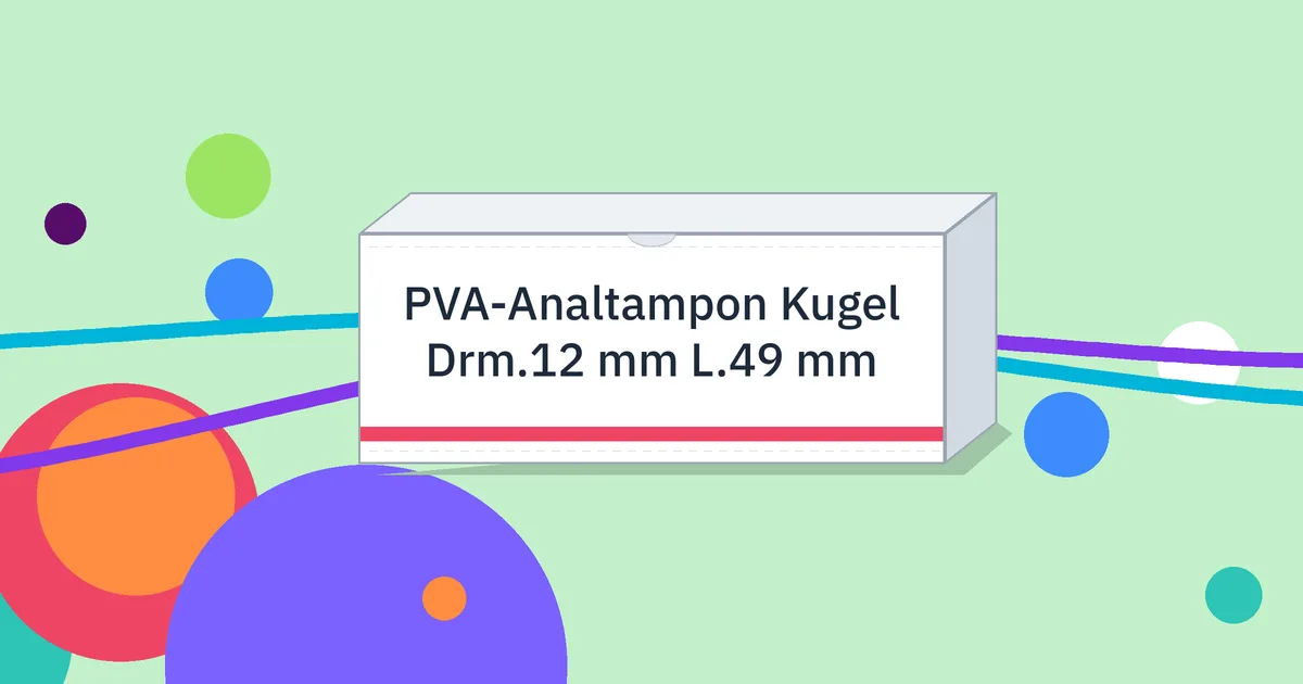 Symbolbild: Packung mit der Aufschrift PVA-Analtampon Kugel Drm.12 mm L.49 mm (PZN 12551136) – Verfügbarkeit und Bezug in Apotheken in Frankfurt am Main