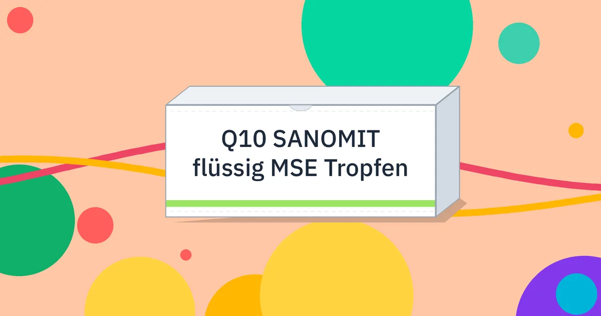 Symbolbild: Packung mit der Aufschrift Q10 SANOMIT flüssig MSE Tropfen (PZN 04892550) – Verfügbarkeit und Bezug in Apotheken in Frankfurt am Main