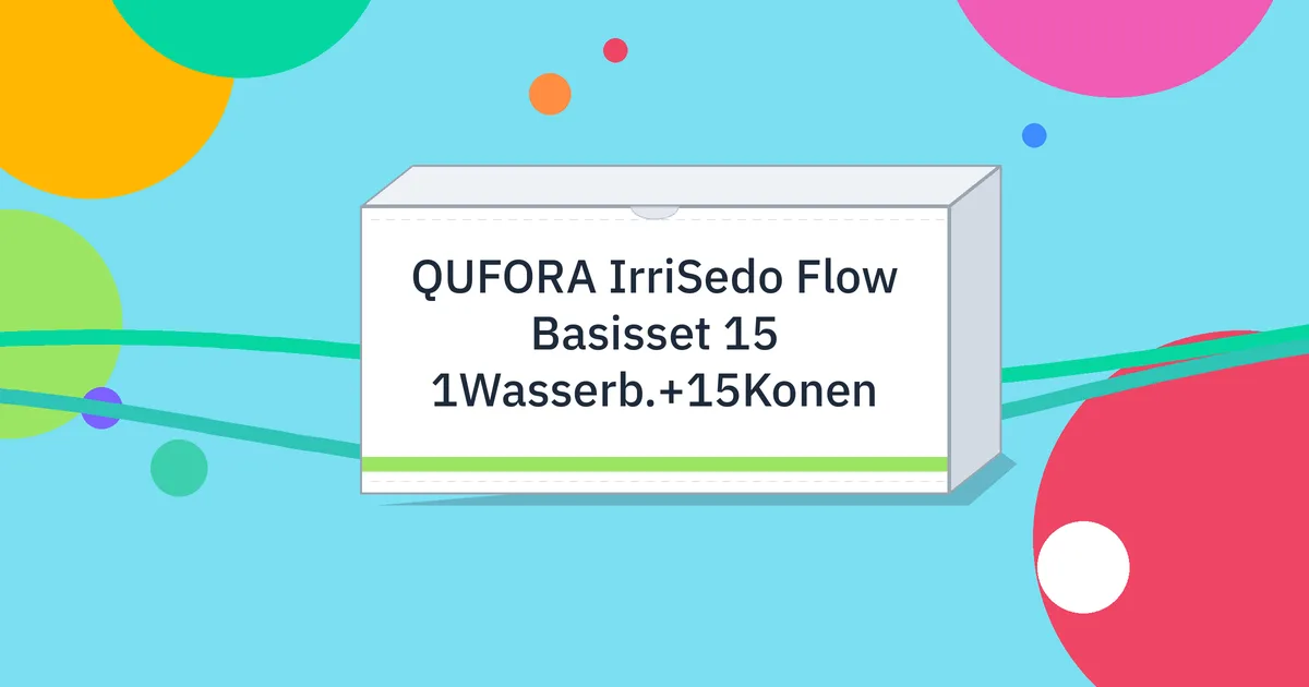 Symbolbild: Packung mit der Aufschrift QUFORA IrriSedo Flow Basisset 15 1Wasserb.+15Konen (PZN 18080382) – Verfügbarkeit und Bezug in Apotheken in Frankfurt am Main