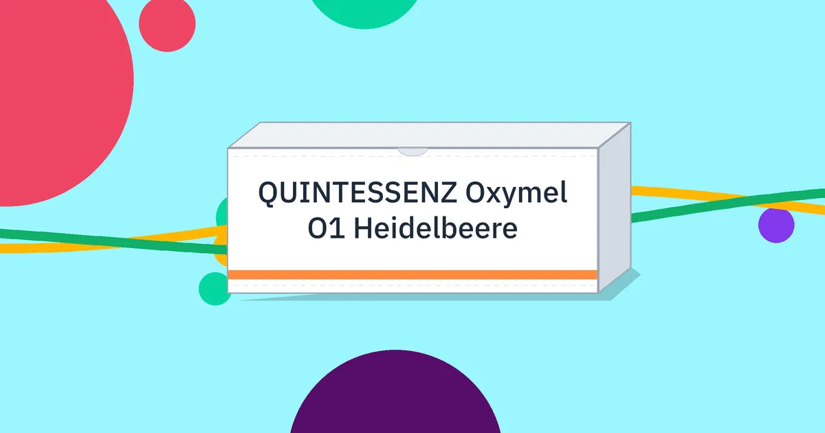 Symbolbild: Packung mit der Aufschrift QUINTESSENZ Oxymel O1 Heidelbeere (PZN 18298454) – Verfügbarkeit und Bezug in Apotheken in Frankfurt am Main