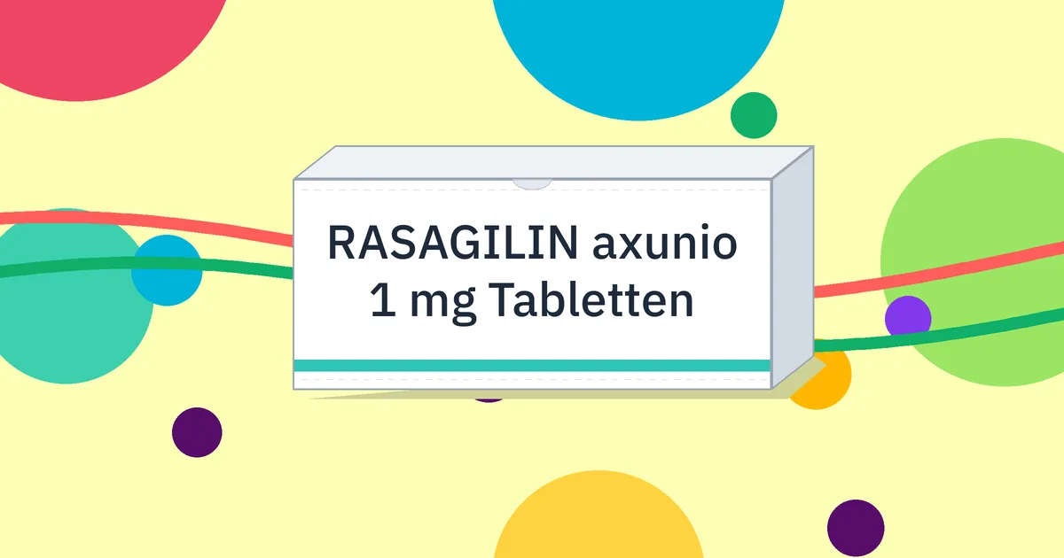 Symbolbild: Packung mit der Aufschrift RASAGILIN axunio 1 mg Tabletten (PZN 19271434) – Verfügbarkeit und Bezug in Apotheken in Frankfurt am Main
