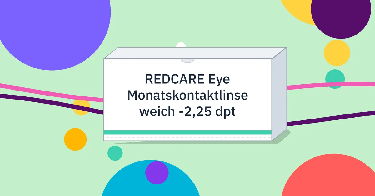 Symbolbild: Packung mit der Aufschrift REDCARE Eye Monatskontaktlinse weich -2,25 dpt (PZN 18781972) – Verfügbarkeit und Bezug in Apotheken in Frankfurt am Main