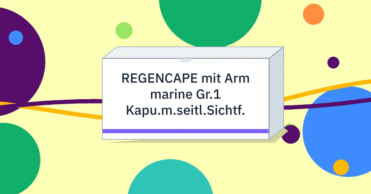 Symbolbild: Packung mit der Aufschrift REGENCAPE mit Arm marine Gr.1 Kapu.m.seitl.Sichtf. (PZN 12607026) – Verfügbarkeit und Bezug in Apotheken in Frankfurt am Main