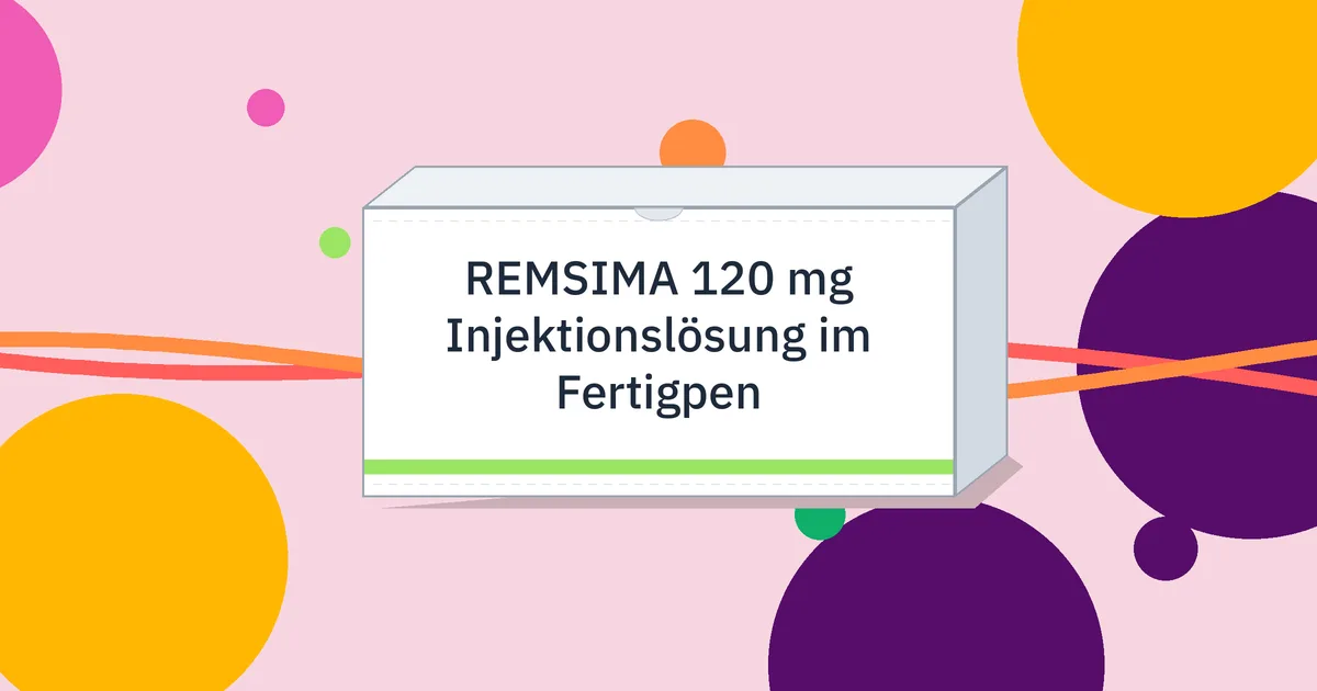 Symbolbild: Packung mit der Aufschrift REMSIMA 120 mg Injektionslösung im Fertigpen (PZN 17579932) – Verfügbarkeit und Bezug in Apotheken in Frankfurt am Main