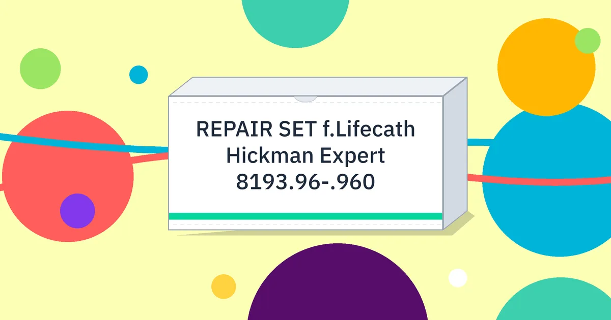 Symbolbild: Packung mit der Aufschrift REPAIR SET f.Lifecath Hickman Expert 8193.96-.960 (PZN 16506049) – Verfügbarkeit und Bezug in Apotheken in Frankfurt am Main