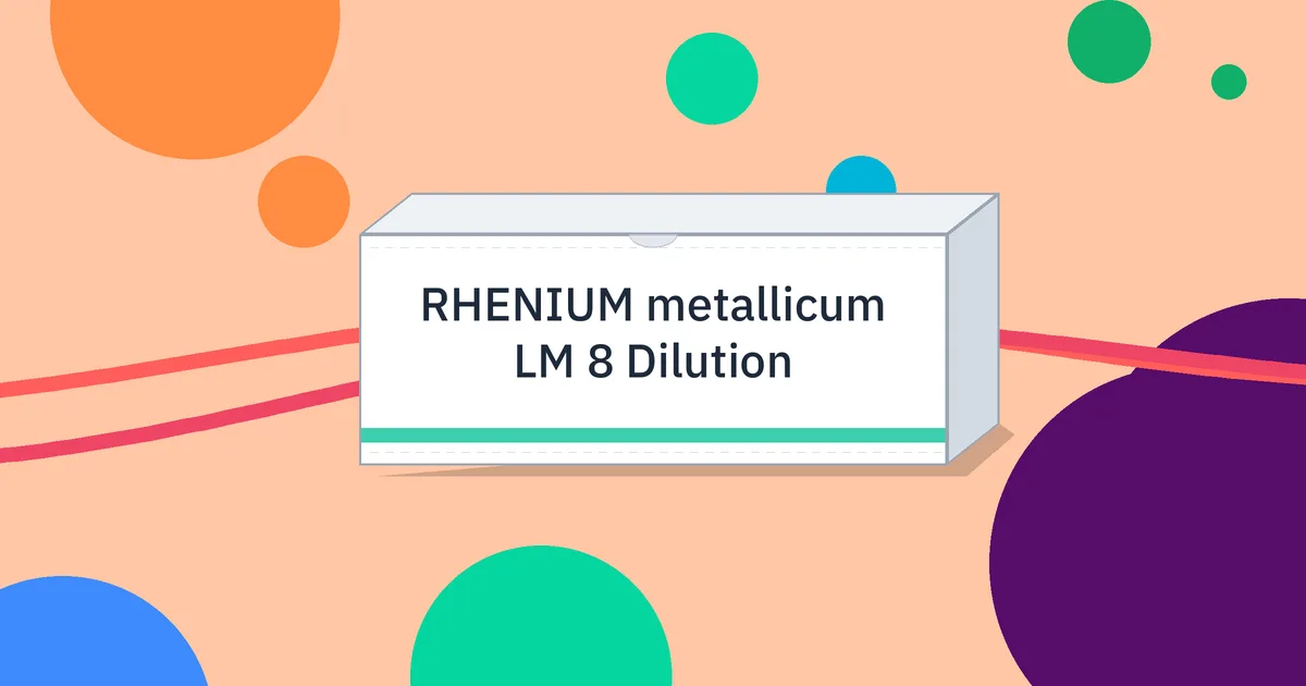 Symbolbild: Packung mit der Aufschrift RHENIUM metallicum LM 8 Dilution (PZN 13048965) – Verfügbarkeit und Bezug in Apotheken in Frankfurt am Main