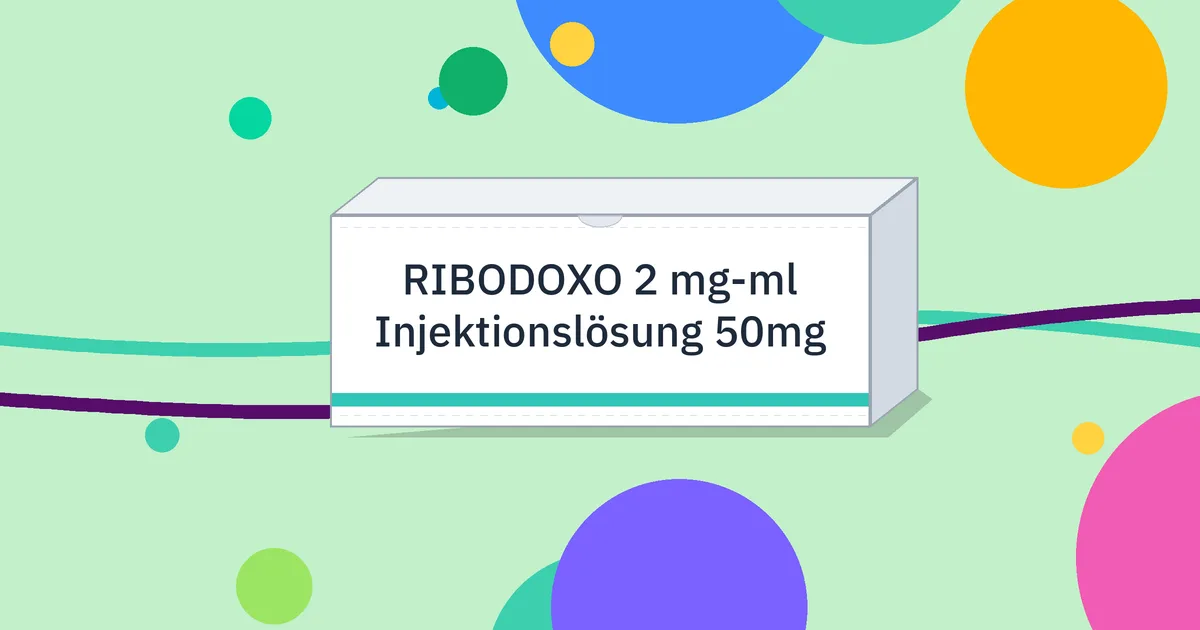 Symbolbild: Packung mit der Aufschrift RIBODOXO 2 mg-ml Injektionslösung 50mg (PZN 07659713) – Verfügbarkeit und Bezug in Apotheken in Frankfurt am Main